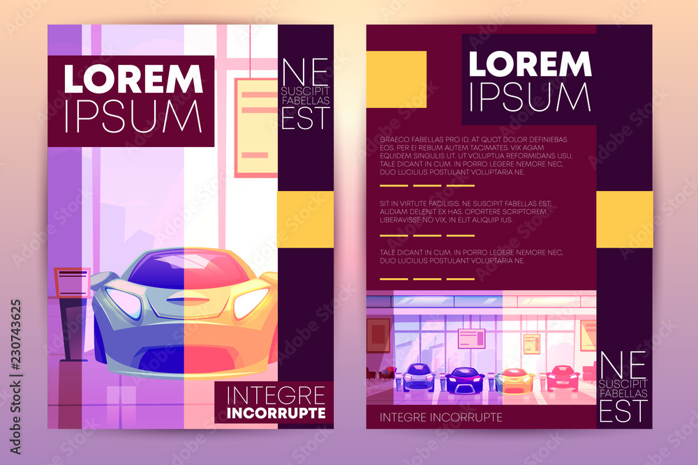 Vector flyer with car showroom - new auto dealership. Brochure with ...