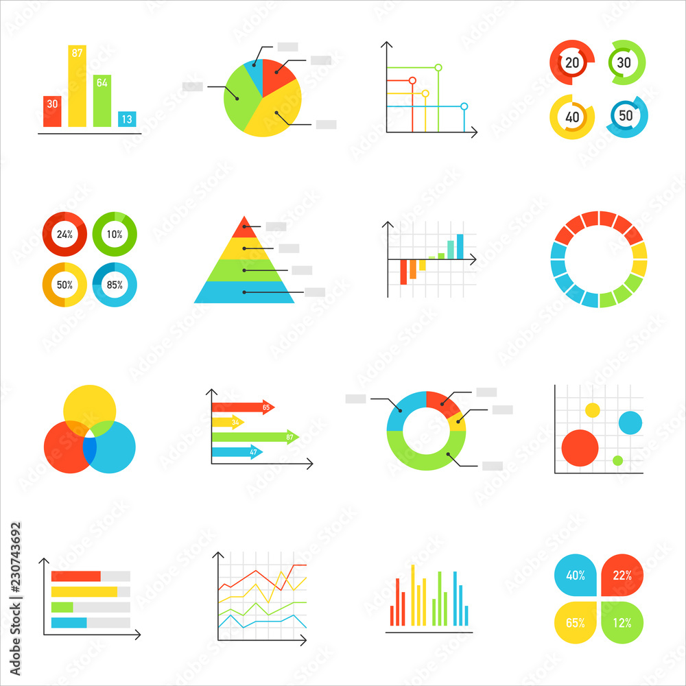 various shape of graph for information graphic. flat design style ...