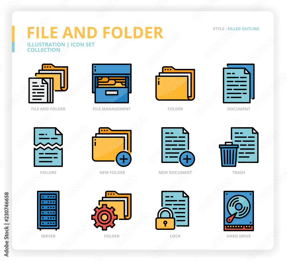 File and folder icon set Stock Vector | Adobe Stock