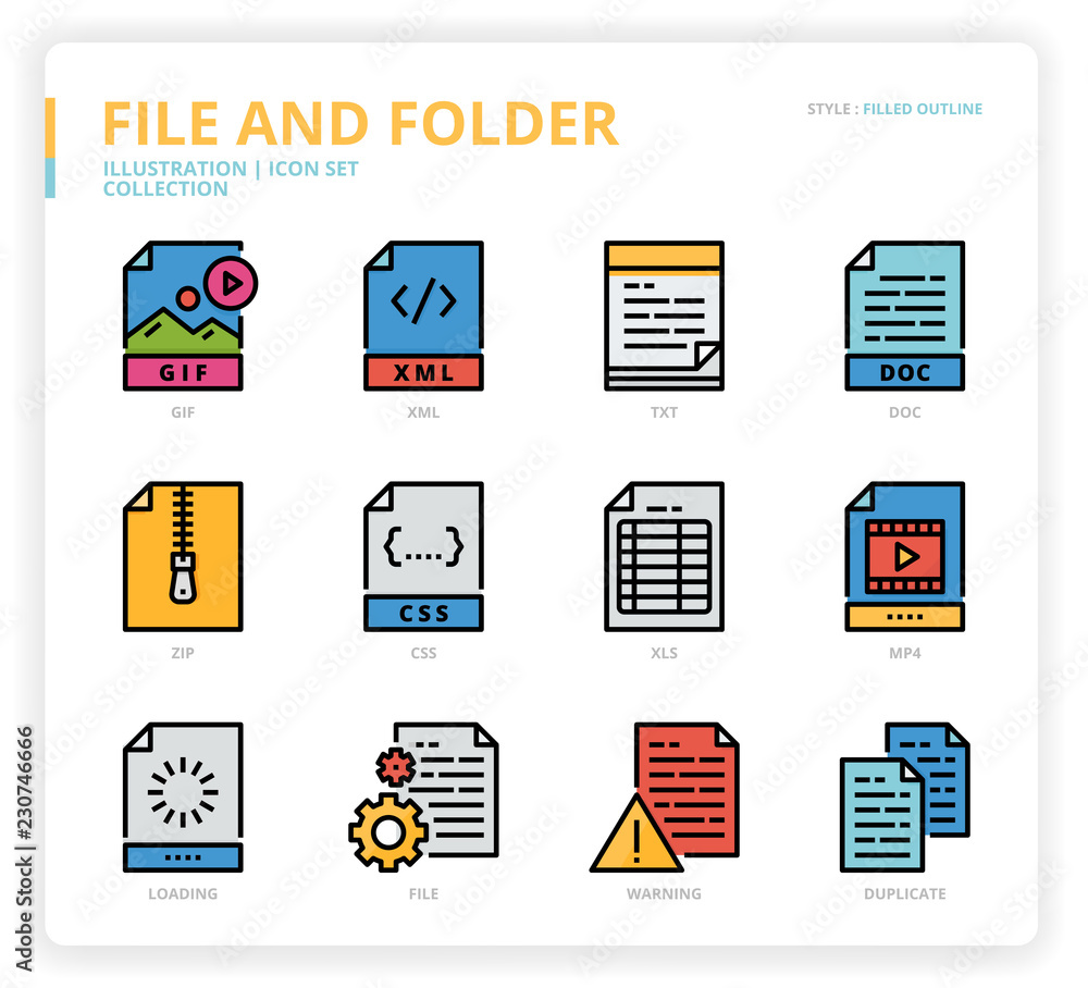 File and folder icon set Stock Vector | Adobe Stock