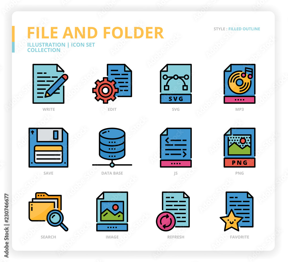File and folder icon set Stock Vector | Adobe Stock
