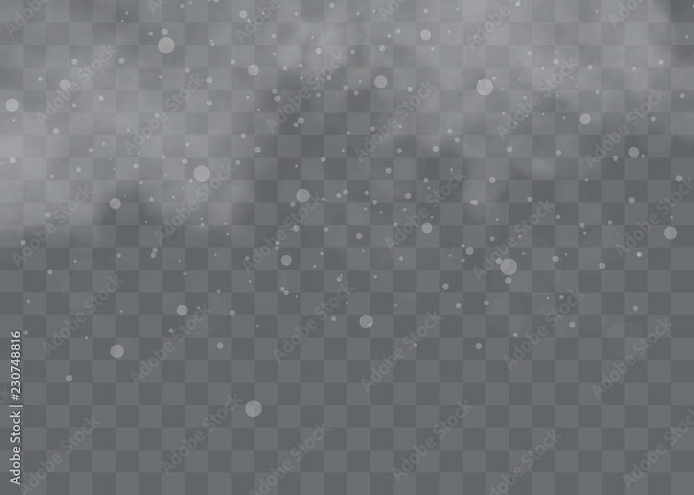 Snow and wind on a transparent background. White gradient decorative ...
