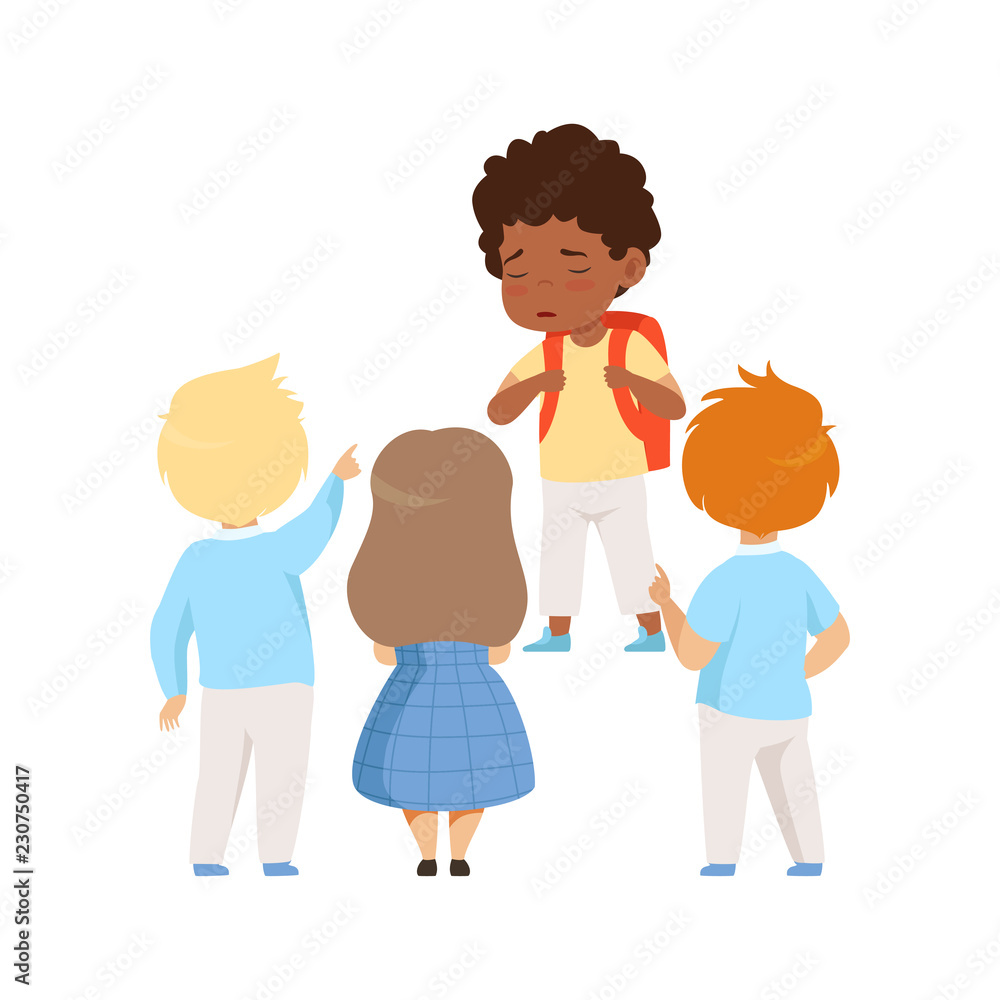 Kids mocking an african ameican boy, bad behavior, conflict between ...