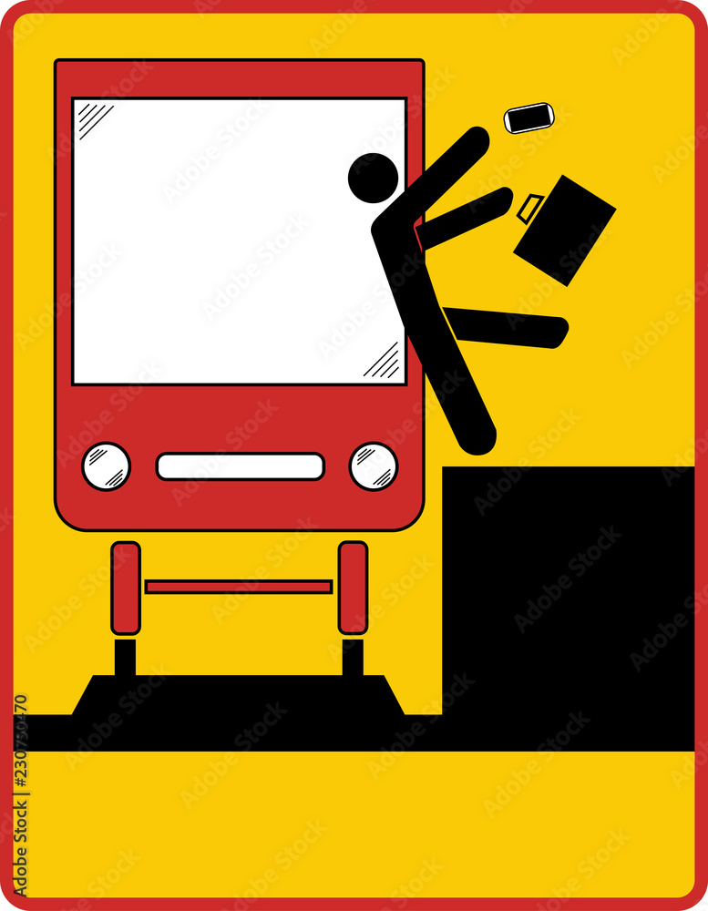 abstract warning sign man falling from station platform to rail track ...