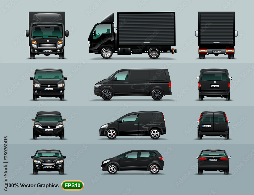 Four types of cars to work in the city. The layout of the three ...