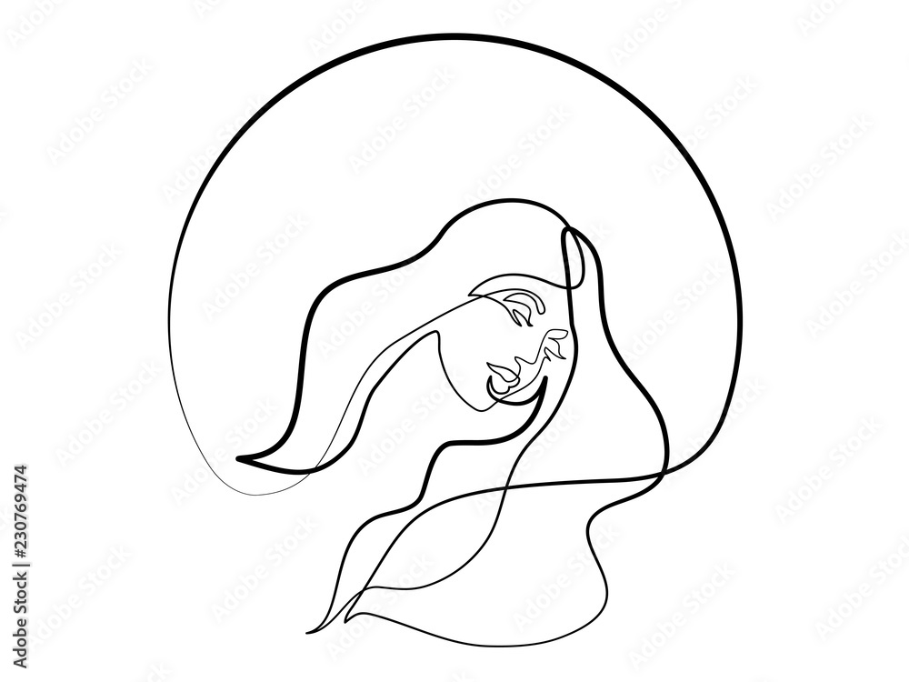 Continuous one different wide line drawing. Abstract portrait of pretty ...