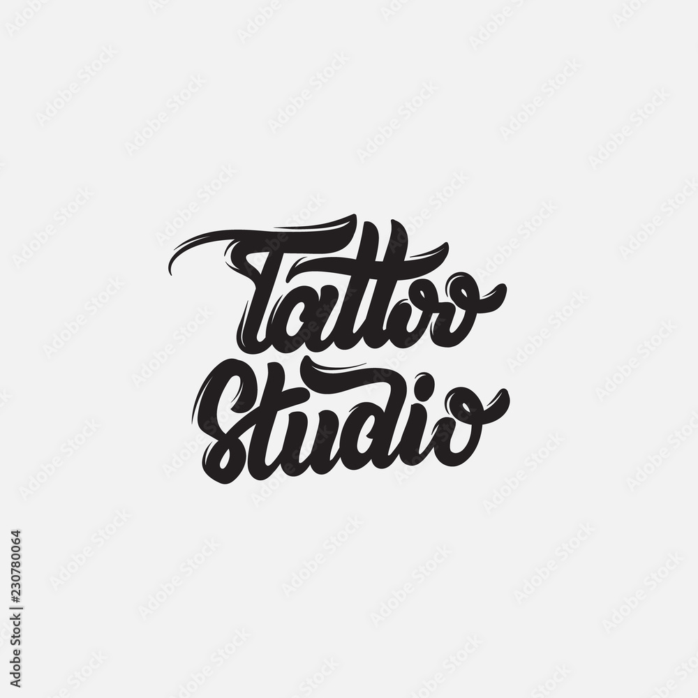 Tattoo Studio. Vector handwritten trendy lettering. Template for card ...