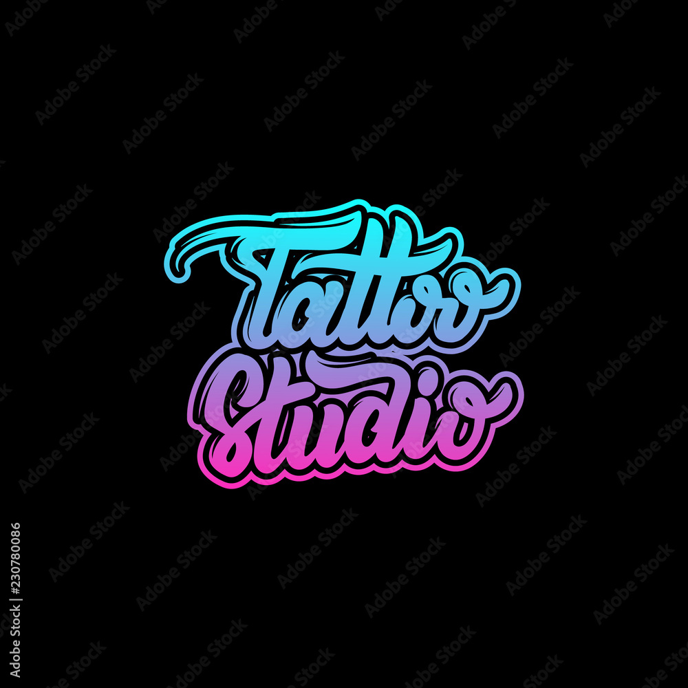 Tattoo Studio. Vector handwritten trendy lettering. Template for card ...