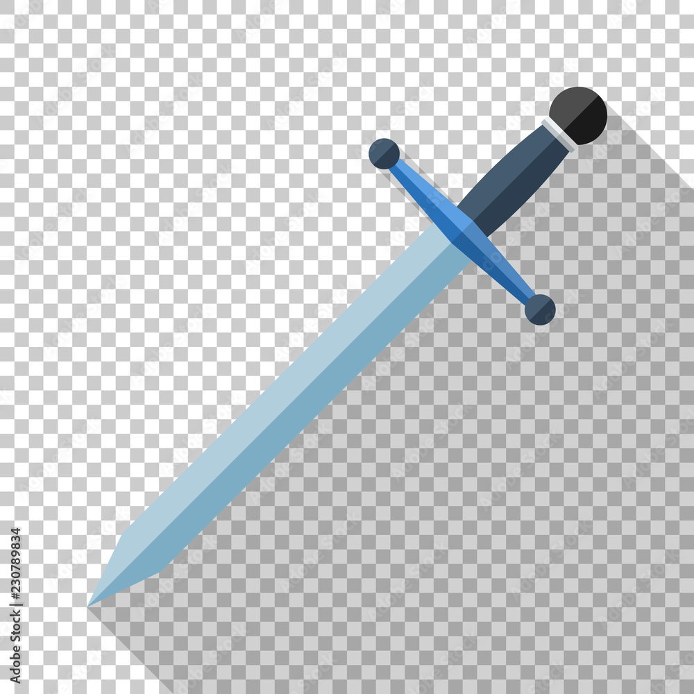 Sword icon in flat style with long shadow on transparent background ...