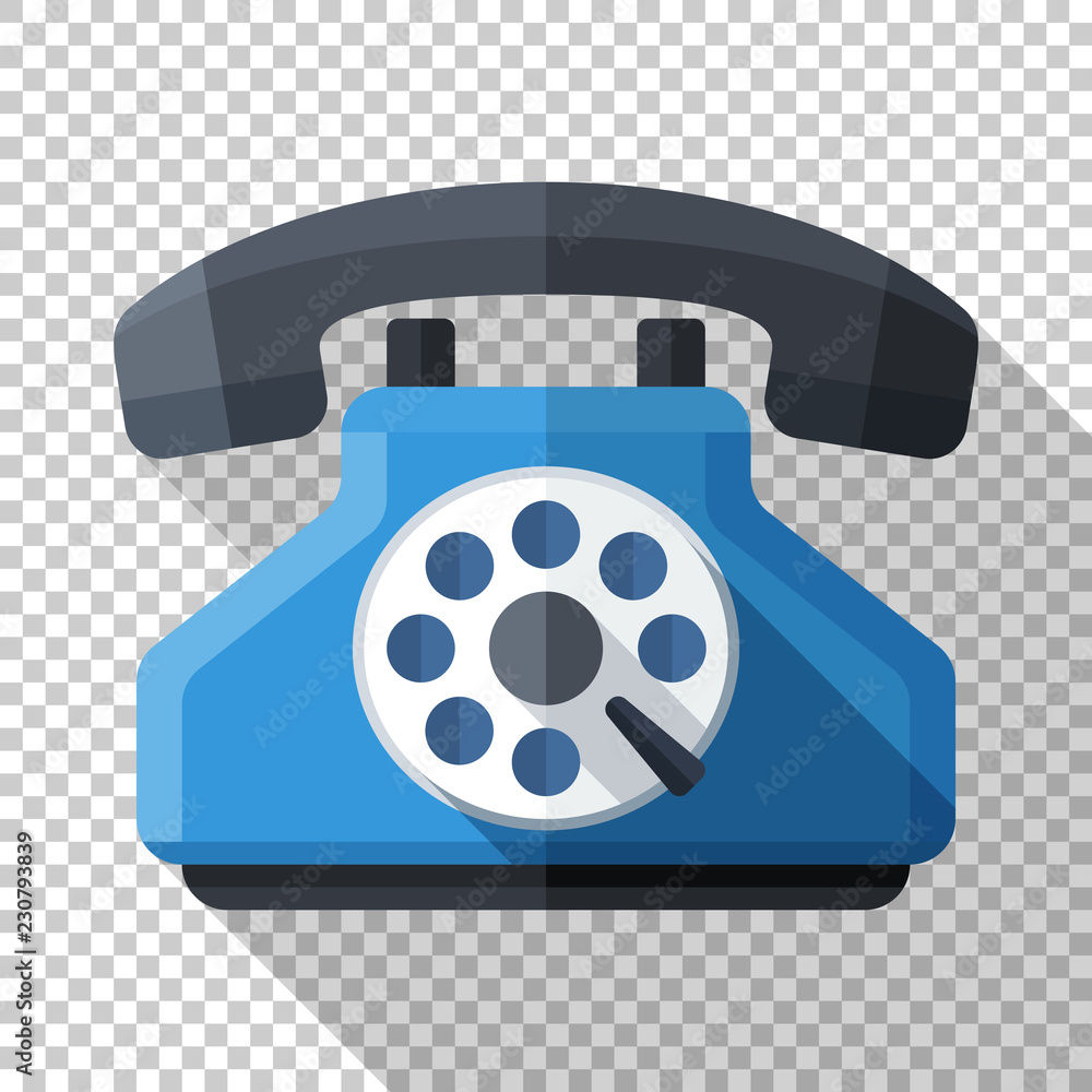 Retro telephone icon in flat style with long shadow on transparent ...