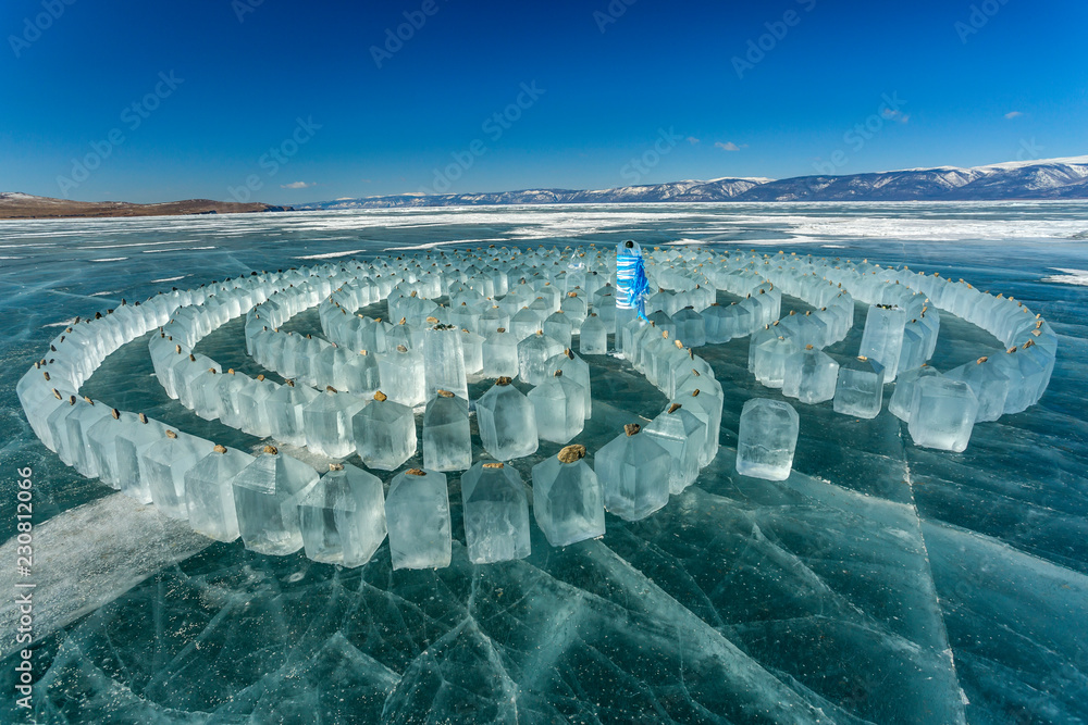 Ice crystals of the labyrinth on lake Baikal. Russia. Stock Photo ...
