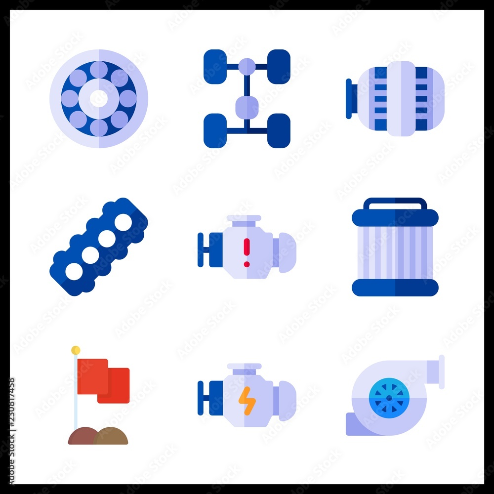 9 part icon. Vector illustration part set. motor and engine icons for ...