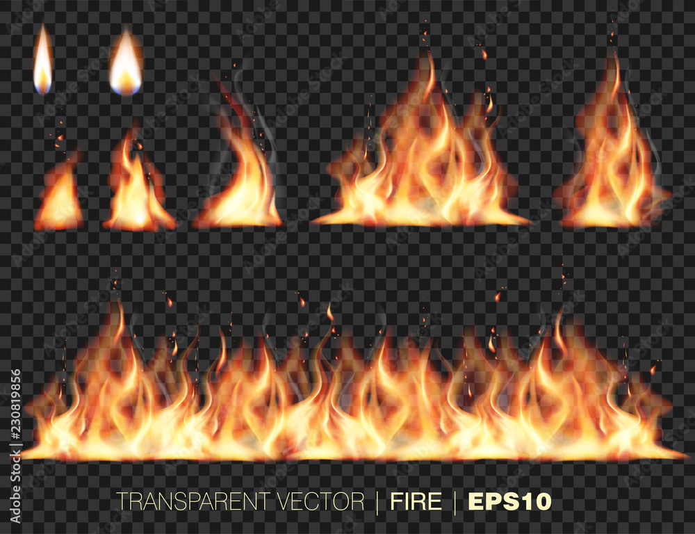 Collection of realistic fire flames Stock Vector | Adobe Stock