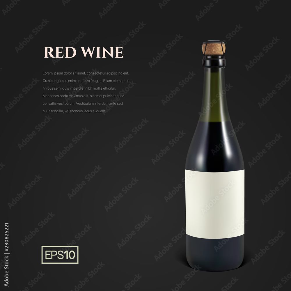Photorealistic bottle of red sparkling wine on a black background ...