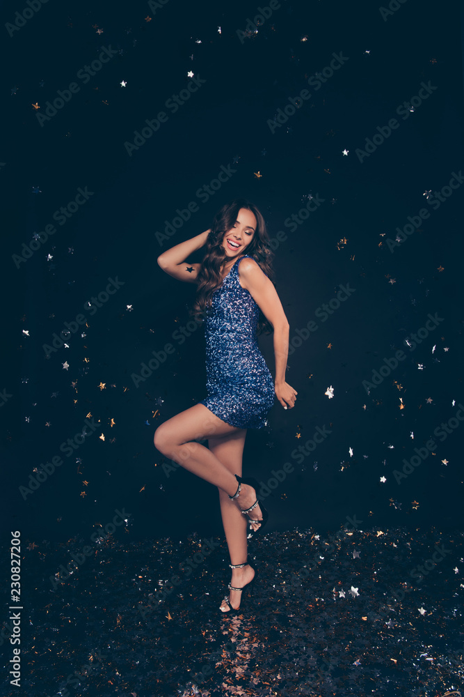 Vertical full length body size profile side view of nice cheerfu Stock ...