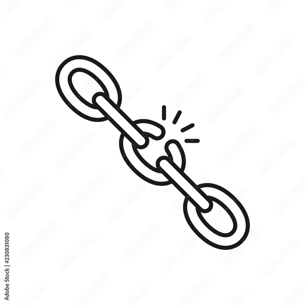 Black isolated outline icon of broken chain on white background. Line ... Black isolated outline icon of broken chain on white background. Line ...