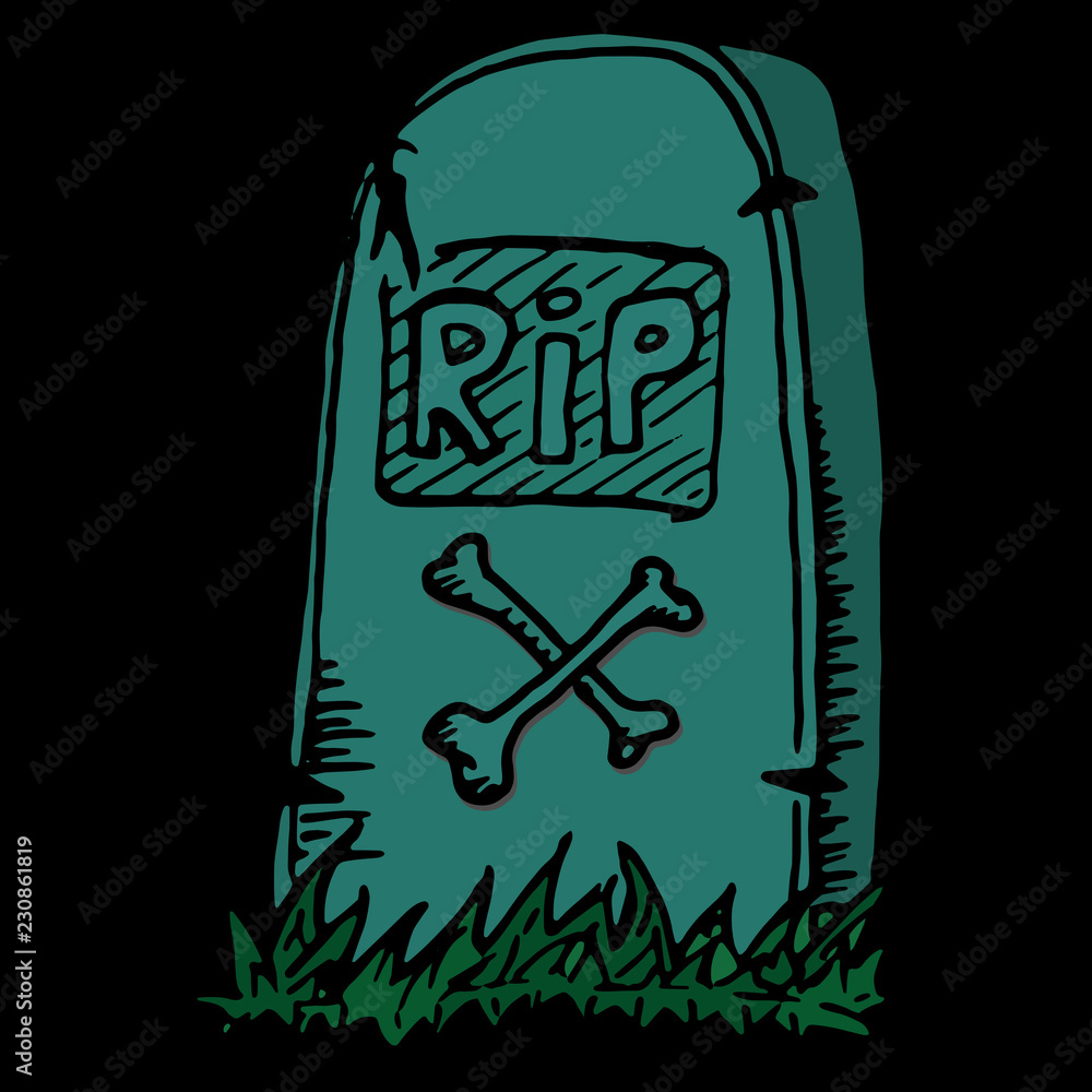 Vector image of tombstones in a cemetery. Tomb with the inscription RIP ...