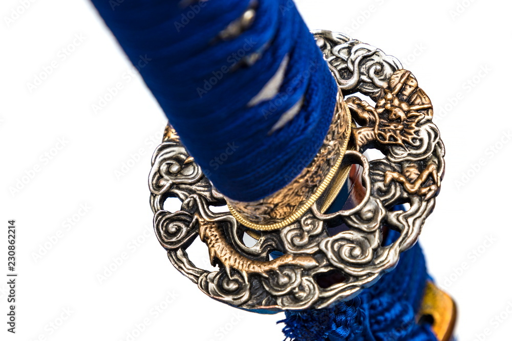 Round Dragon Tsuba : handguard of Japanese sword made of steel with ...