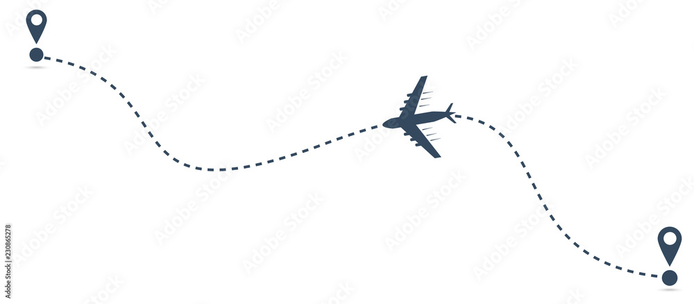 Airplane fligth route or air plane destination line path vector icon ...