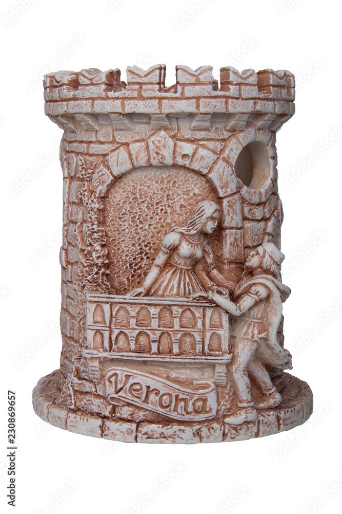 Romeo and Juliet concept. A souvenir made from ceramic of the balcony ...