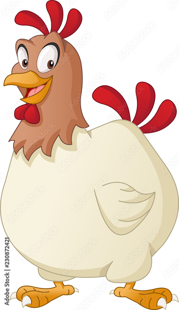 Cartoon cute chicken. Vector illustration of funny happy animal. Stock ...