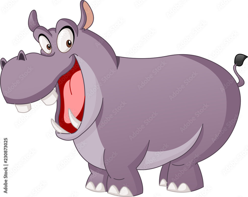 Cartoon cute hippo. Vector illustration of funny happy Hippopotamus ...