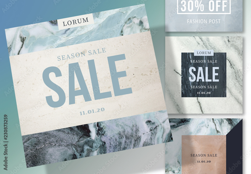 Social Media Post Layout Set with Marble Elements Stock Template ...