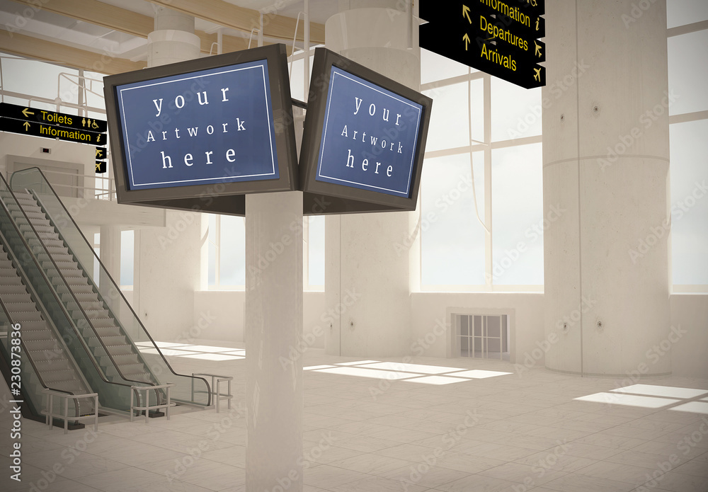 Airport Terminal Flight Screens Mockup Stock Template | Adobe Stock