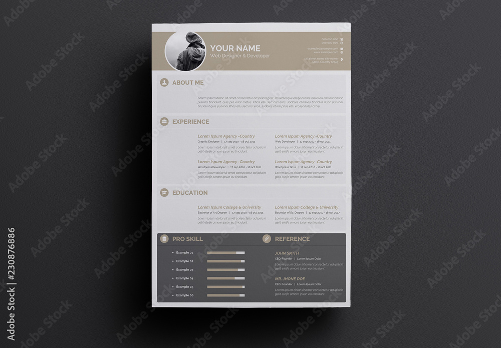 Gray and Tan Resume Layout Stock Template | Adobe Stock
