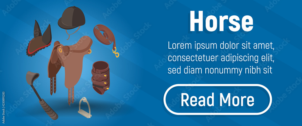 Horse concept banner. Isometric banner of horse vector concept for web ...