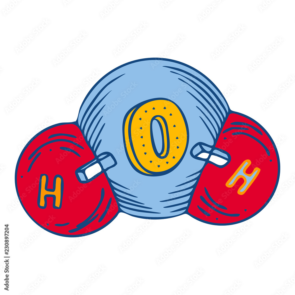 Water molecule icon. Hand drawn illustration of water molecule vector ...