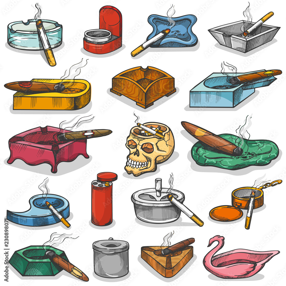 Ashtray vector ash-tray or ash-pot with smoking cigarette ashes ...