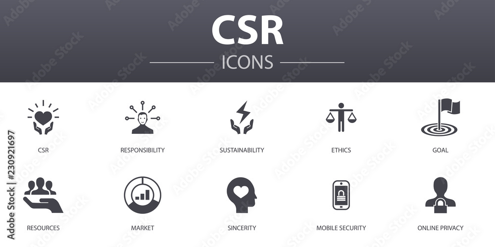 CSR simple concept icons set. Contains such icons as responsibility ...