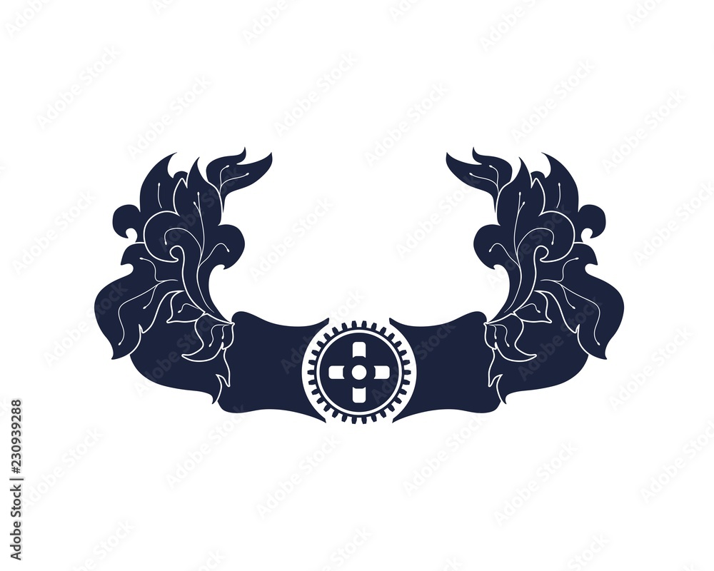 Cog wheel and laurel wreath. Heraldic emblem Stock Vector | Adobe Stock