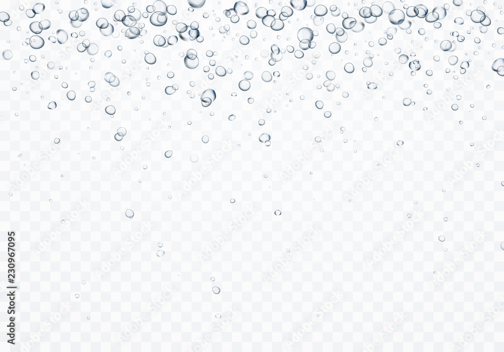 Bubbles underwater texture isolated on transparent background. Vector fizzy air, gas or oxygen ...
