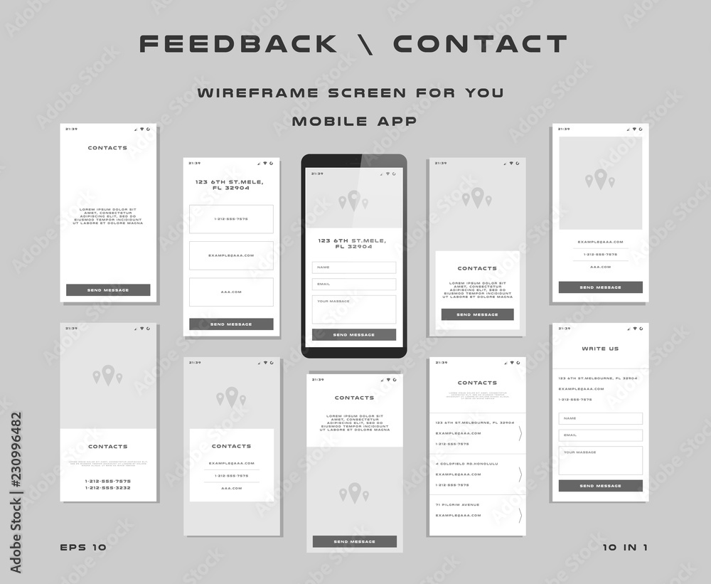 10 in 1 UI kits. Wireframes screens for your mobile app. GUI template ...