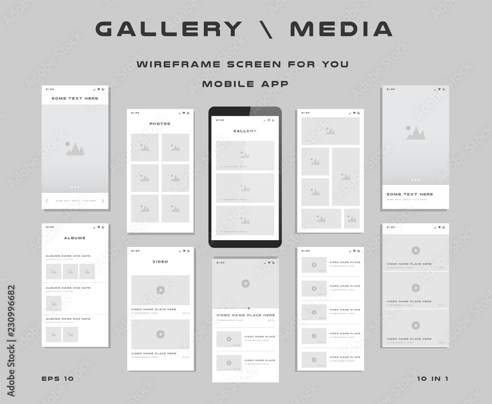 10 in 1 UI kits. Wireframes screens for your mobile app. GUI template ...