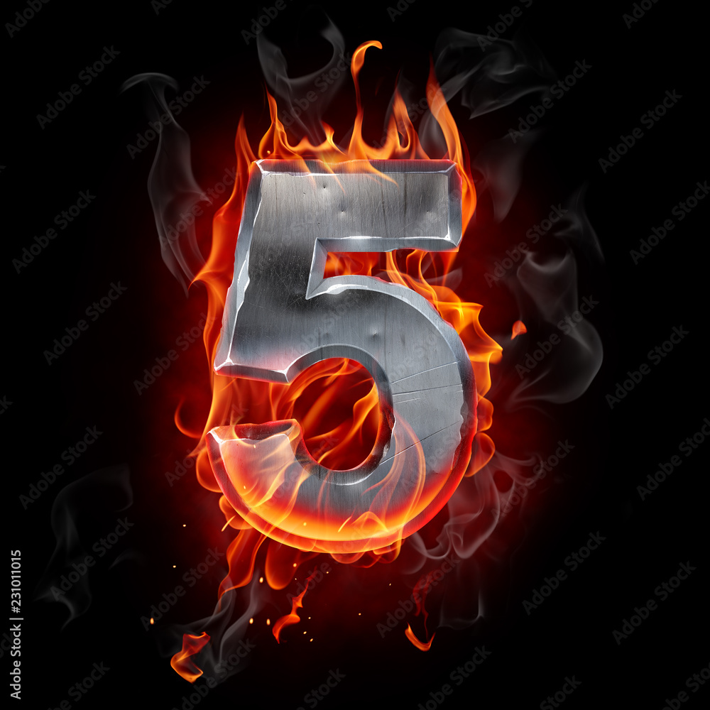 Metallic number on fire. 3d illustration. Stock Illustration | Adobe Stock