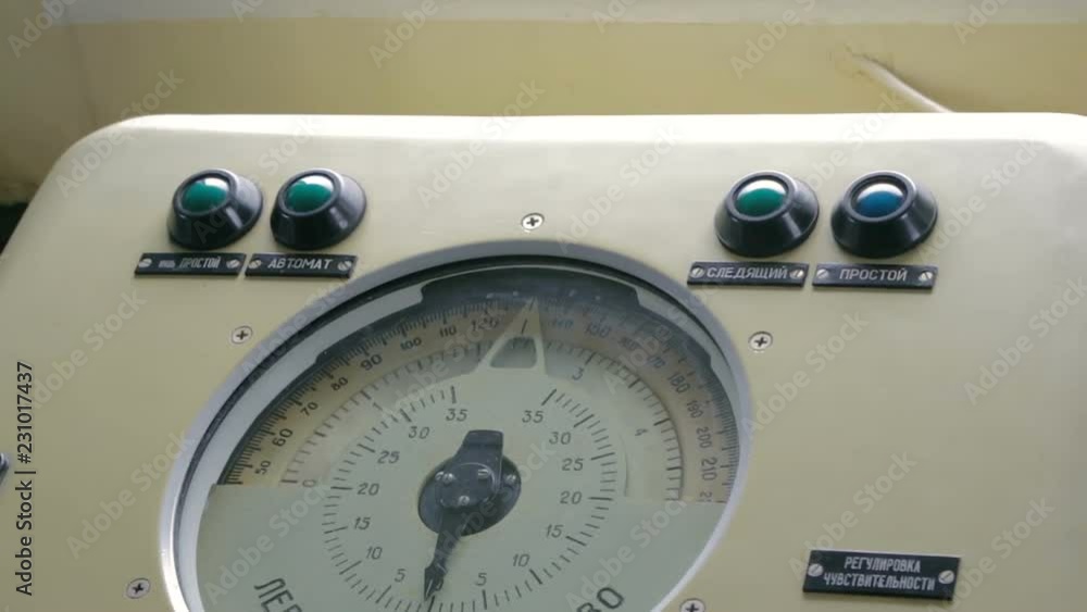 Control panel in ship with instruments equipment. Marine navigation ...
