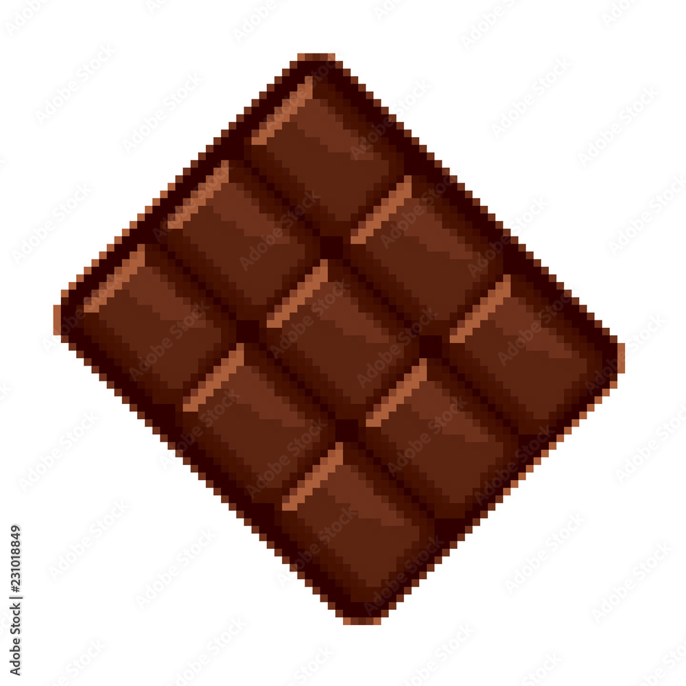 Pixel art: a tasty brown chocolate bar, can be divided in nine pieces ...