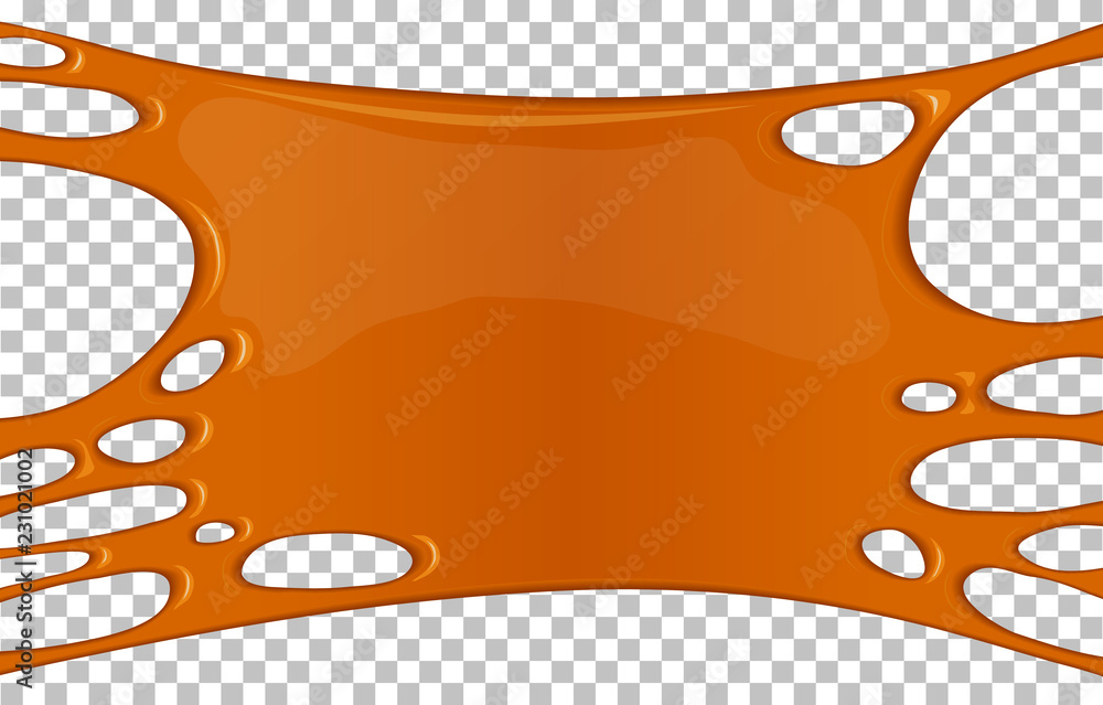 Orange sticky slime banner with copy space. Frame of golden caramel ...