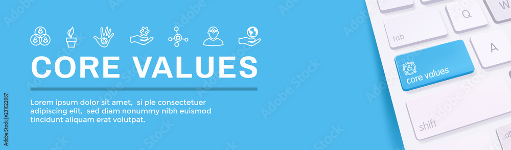 Core Values Web Header Banner image with Integrity, Mission, etc Icon ...