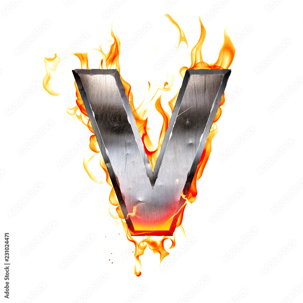 Metallic letter on fire Stock Illustration | Adobe Stock
