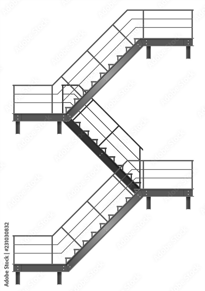 Drawing of the fire escape for the facade Stock Vector | Adobe Stock