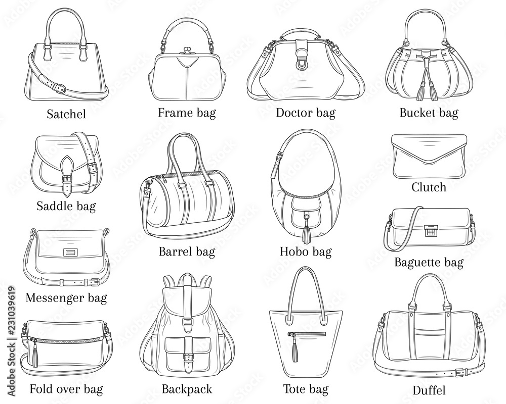 Women fashion handbags collection, vector sketch illustration. Stock ...