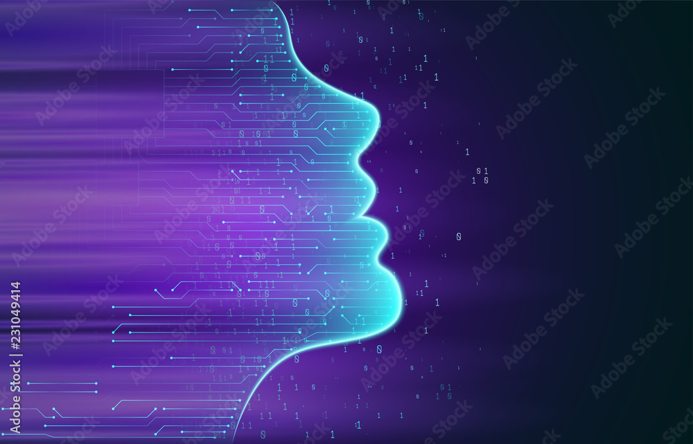 Illustration of human face. Big data and artificial intelligence ...