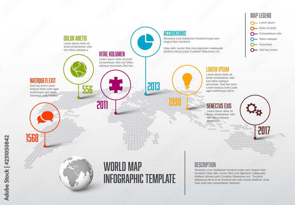World Map Infographic Layout Stock Template | Adobe Stock