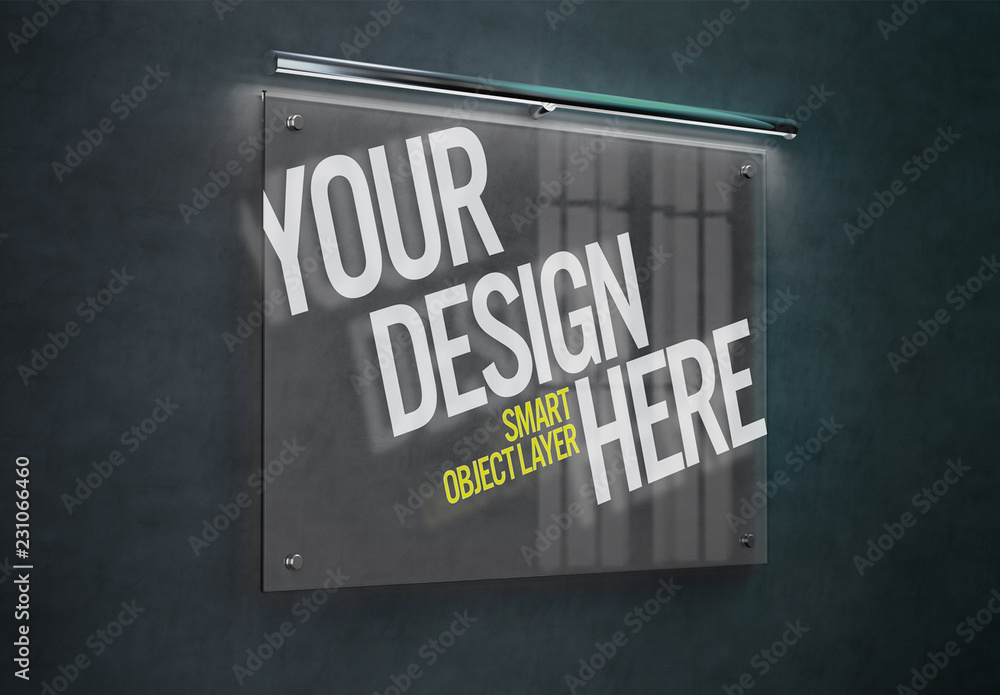 Glass Sign on Wall Mockup Stock Template | Adobe Stock