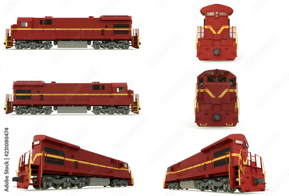 Modern diesel railway locomotive with great power and strength for ...
