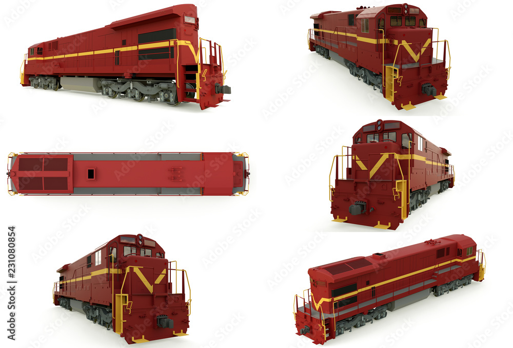 Modern diesel railway locomotive with great power and strength for ...